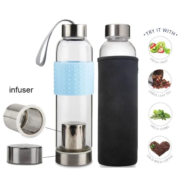 550ml Single-Walled Glass Water Tea Travel Flat Flask Bottle - Eco ...