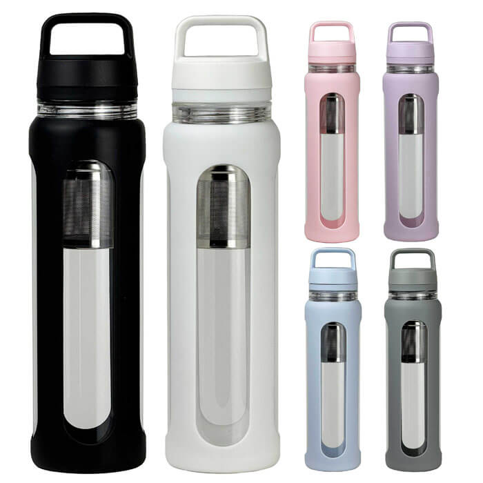 Customized 600ml borosilicate glass tea bottle with infuser and ...